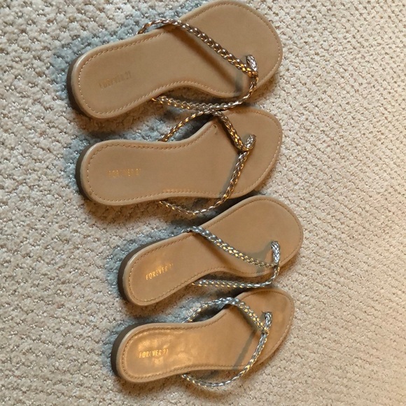 Forever 21 | Shoes | Metallic Copper And Silver Flip Flops | Poshmark